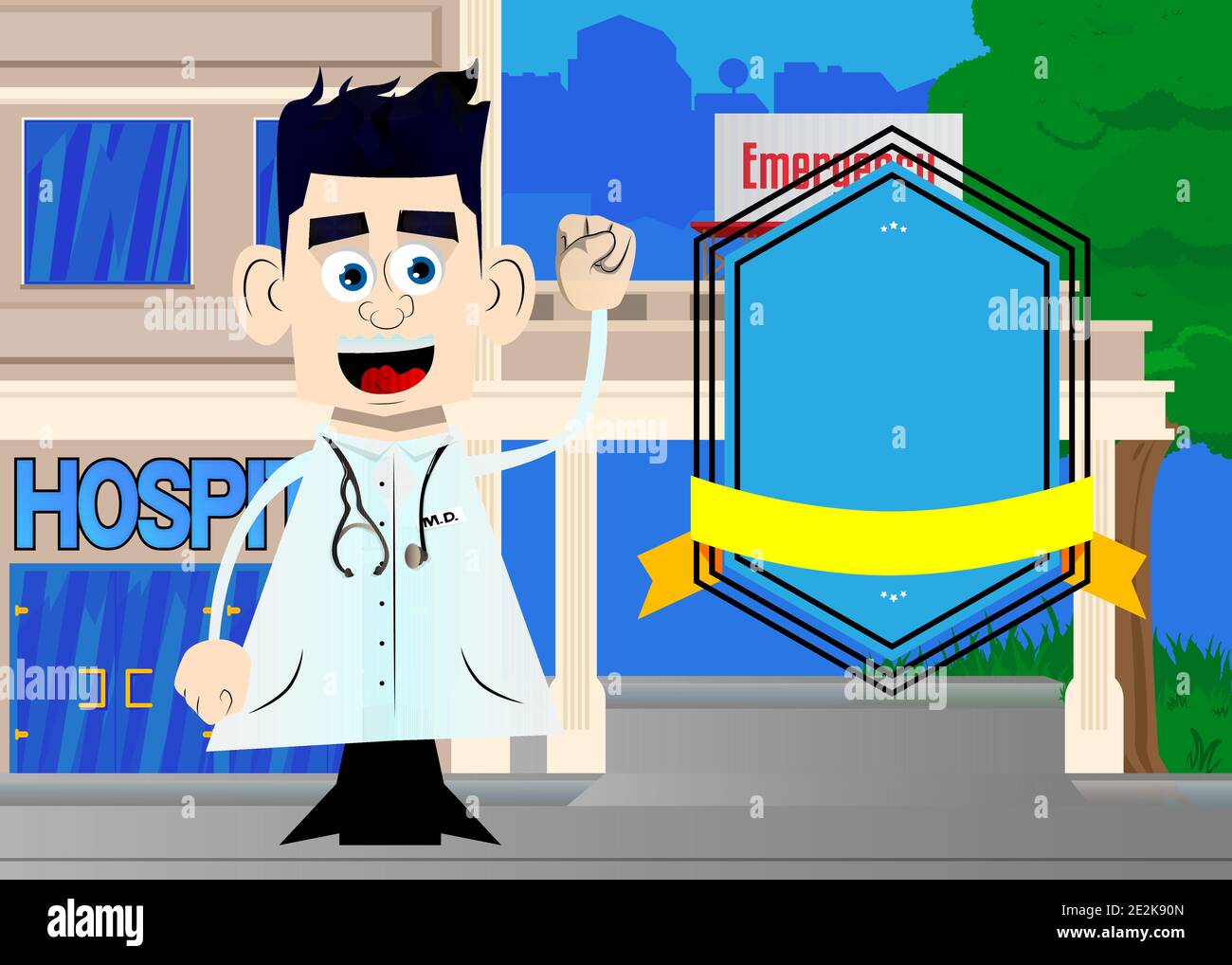 Funny cartoon doctor making power to the people fist gesture. Vector ...