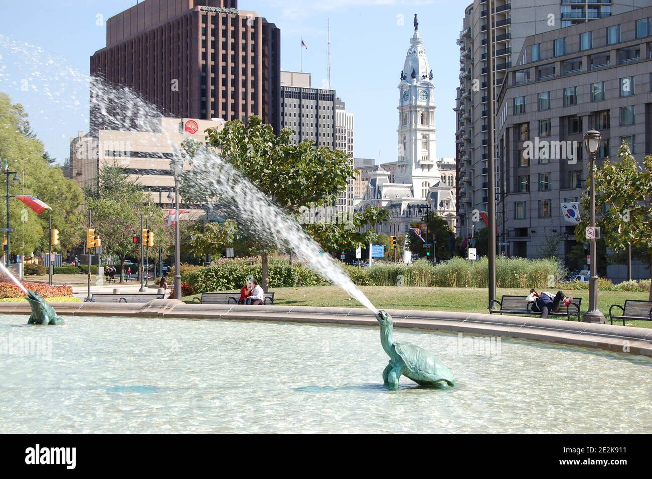 Jet frog Fountain spurting water at city hall Philadelphia United ...