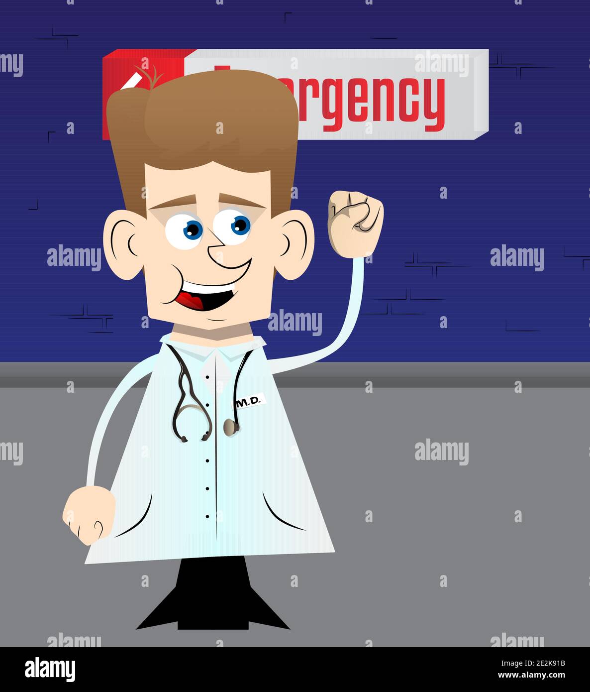 Funny cartoon doctor making power to the people fist gesture. Vector ...