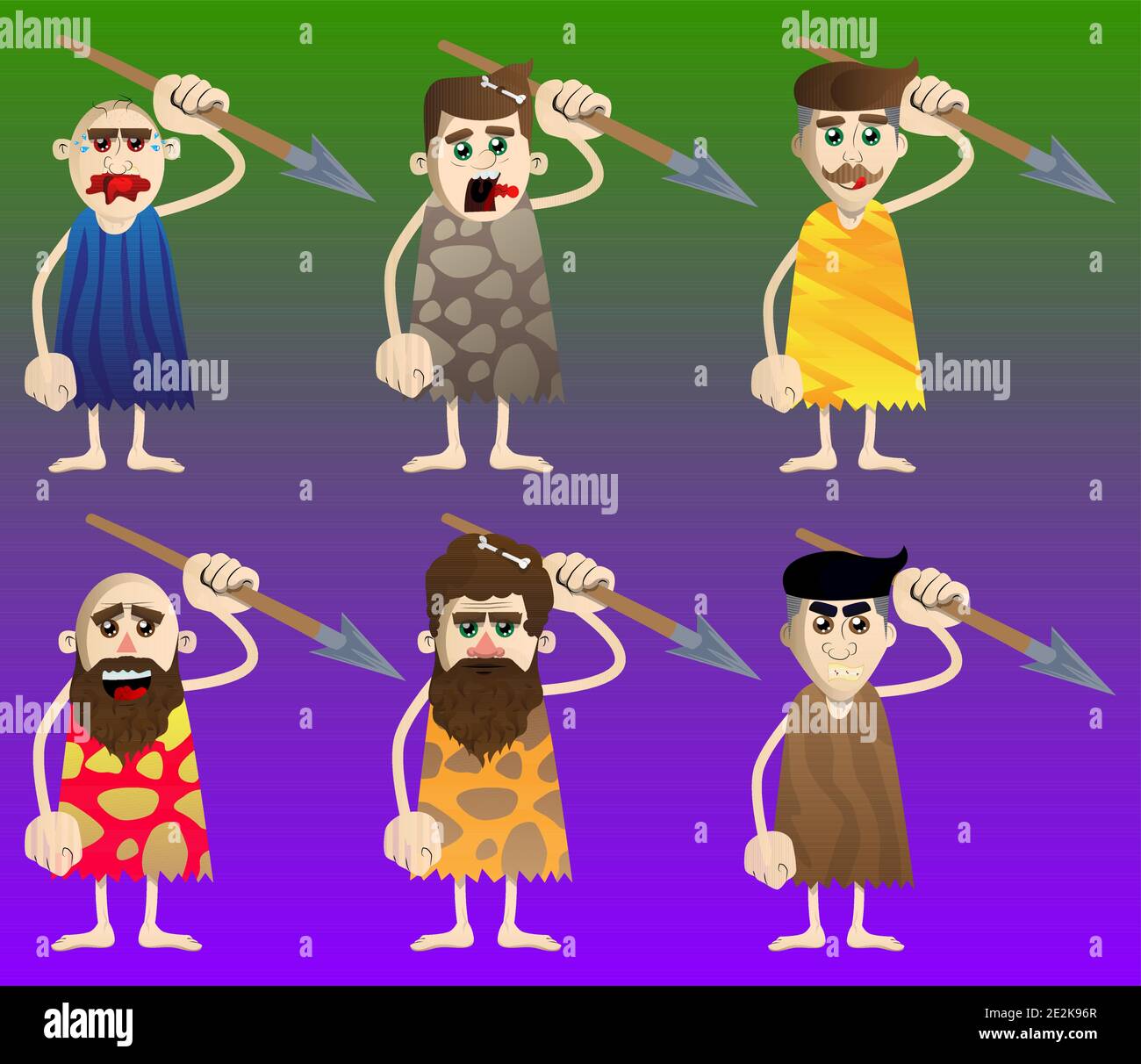 Cartoon caveman holding spear in his hand. Vector illustration of a man ...