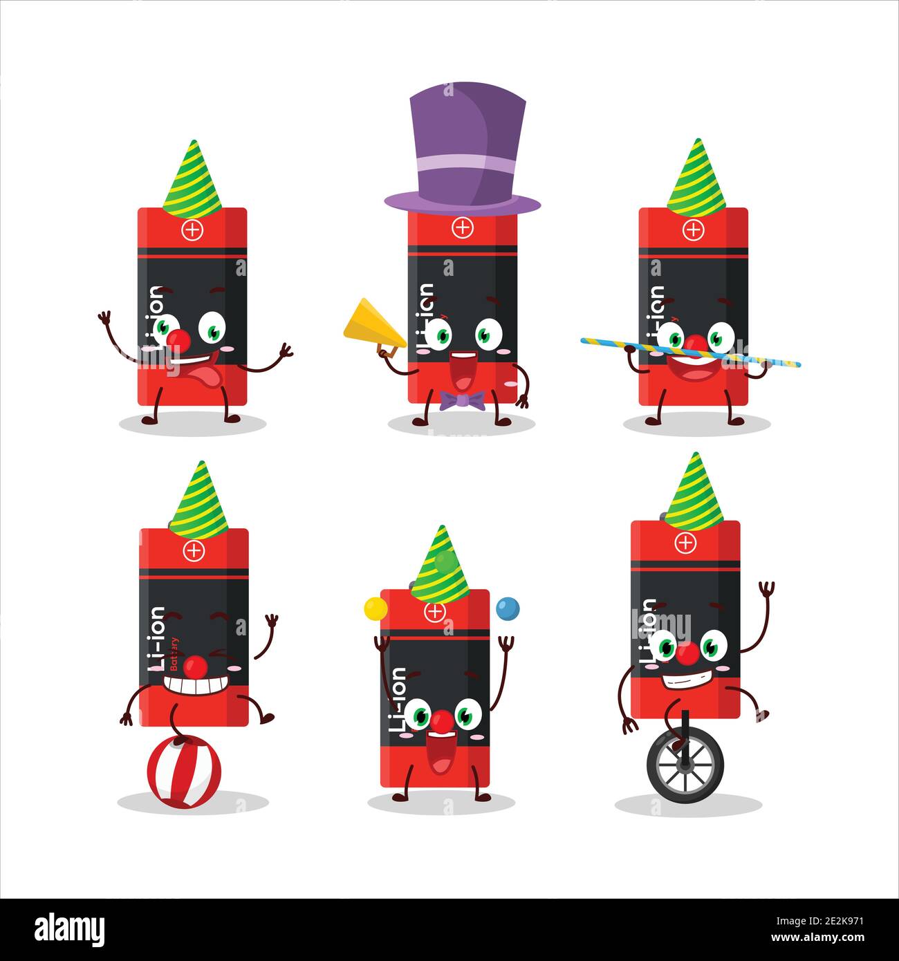 Cartoon character of li ion battery with various circus shows. Vector ...