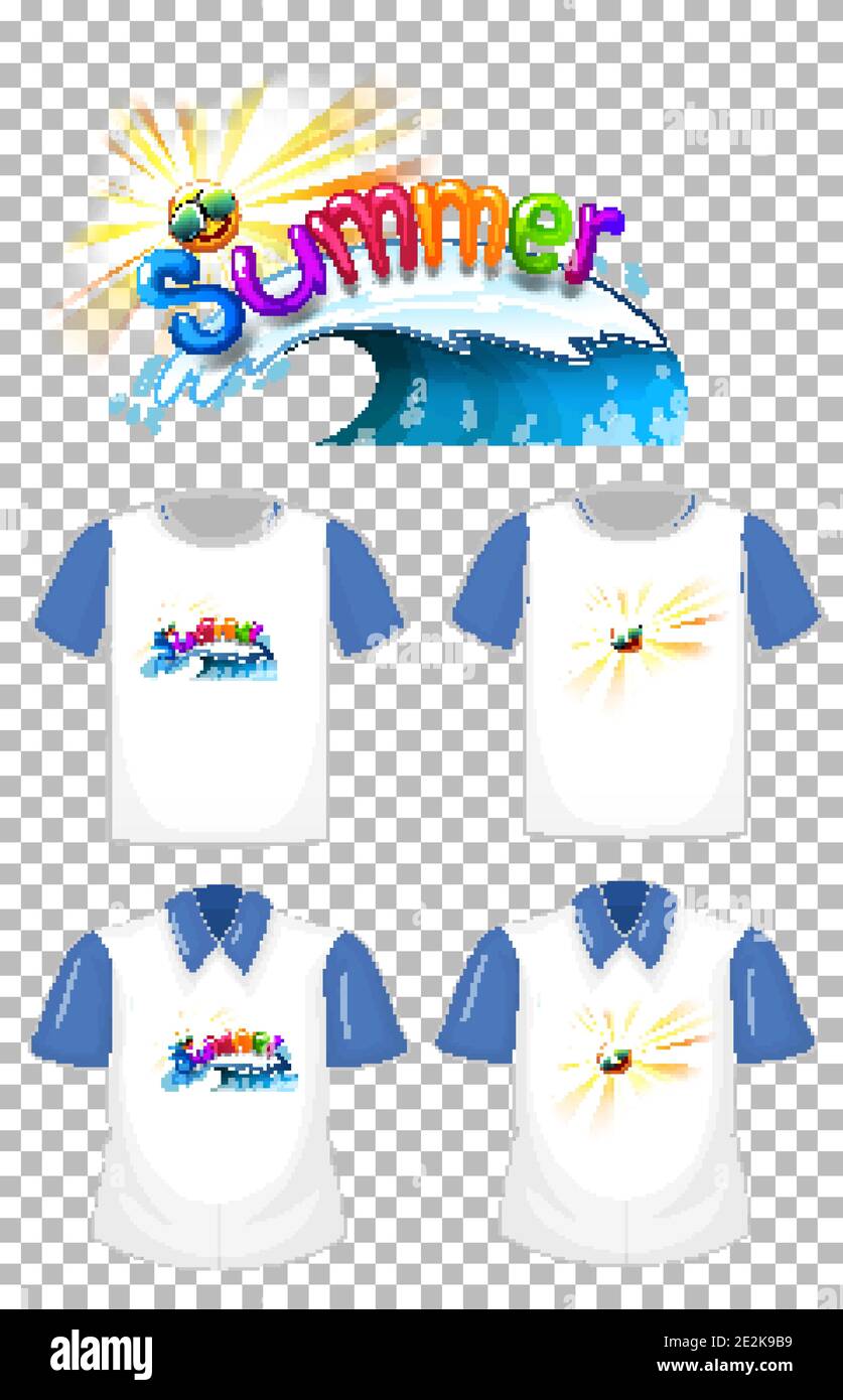 Summer font logo with many types of shirts on transparent background ...