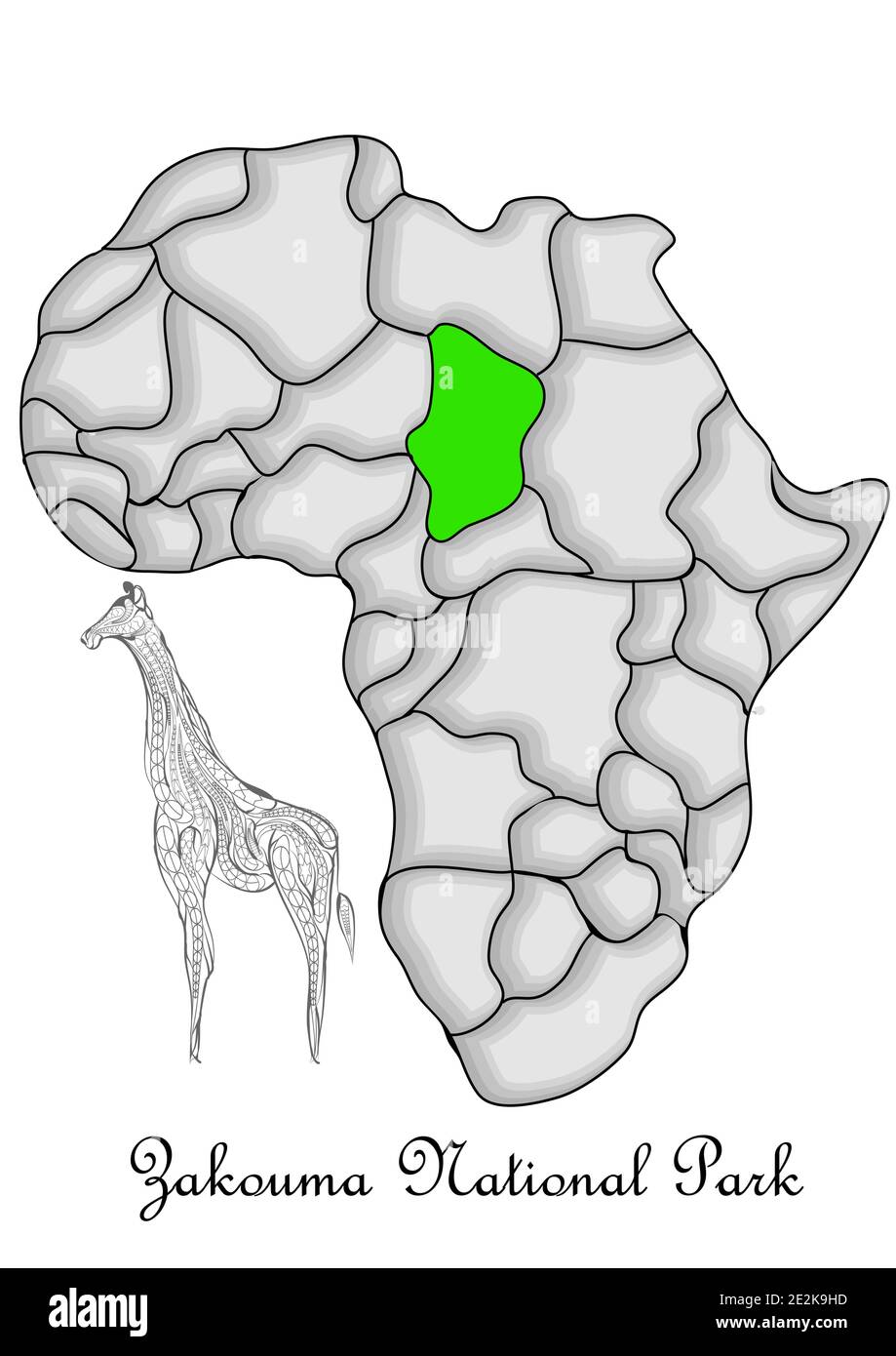 Zakouma National Park abstract map with giraffa Stock Vector Image ...