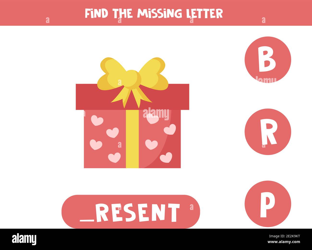Find missing letter. Cute cartoon valentine present. Educational ...