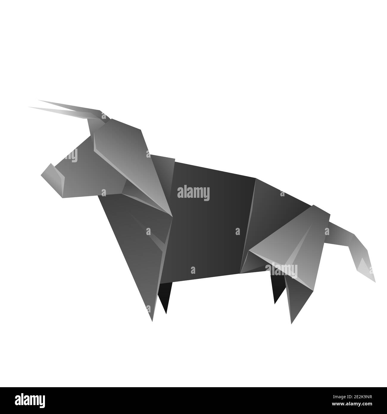 Gray origami bull made of paper. The symbol of the Eastern New Year ...