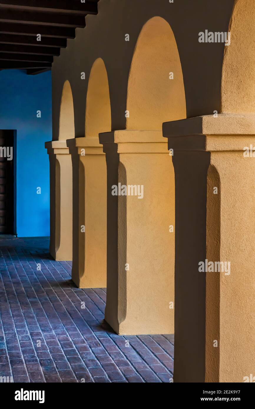 Mission-style portico at the Visitor Center for Tumacacori National ...