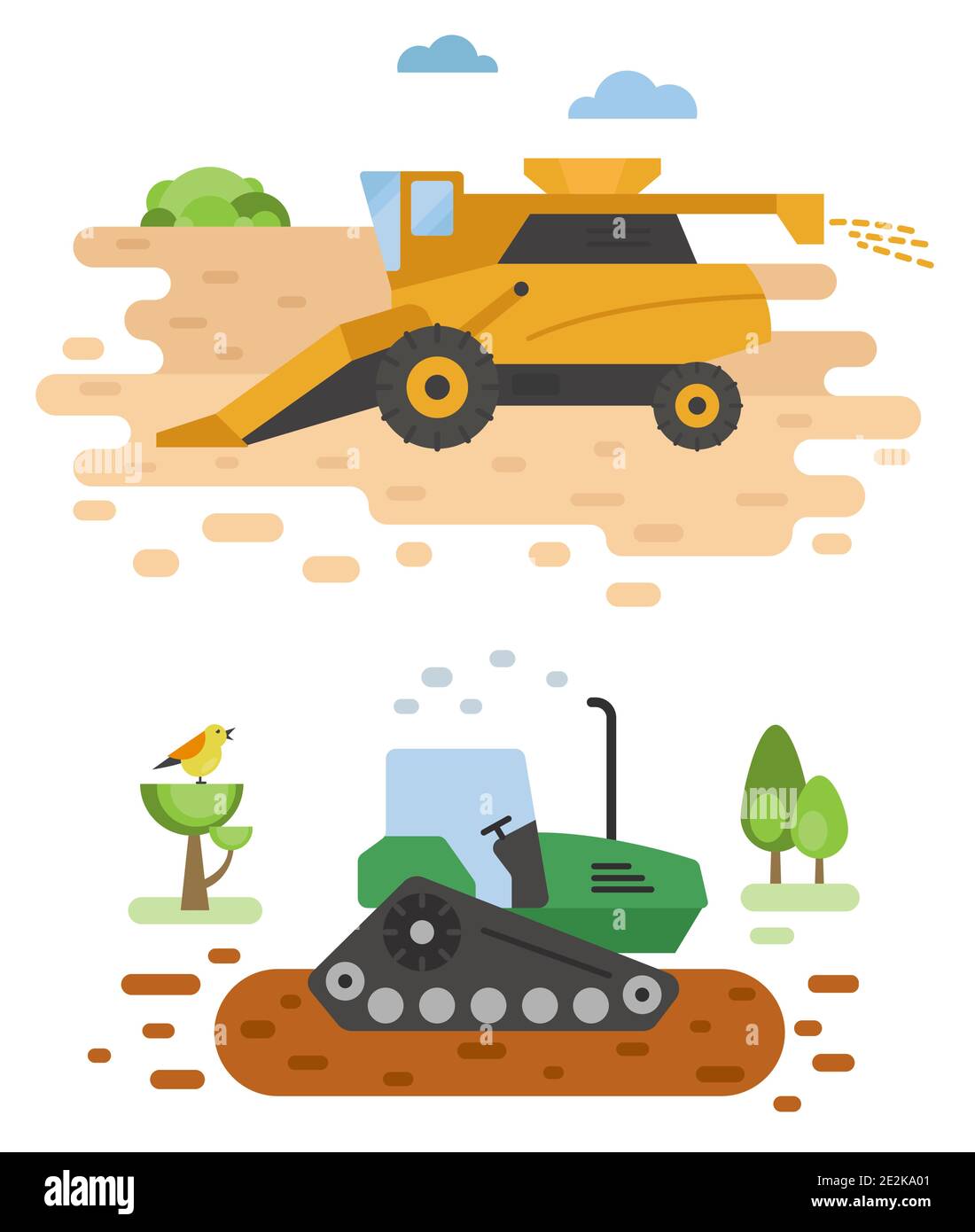 Agricultural machinery vector icon set isolated on white scene. Farming ...