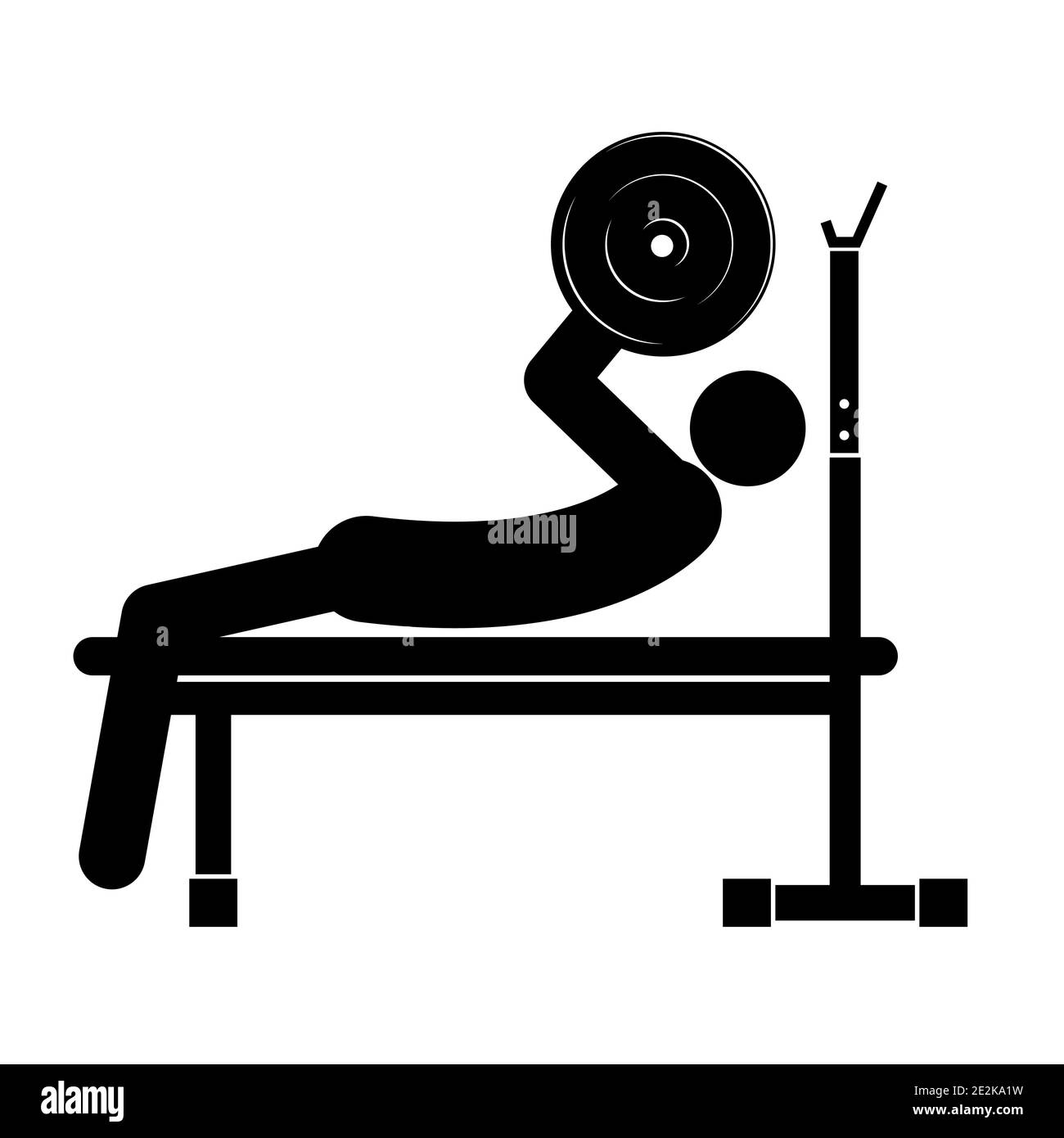 Stick figures, black man silhouette with weight benches on a white ...