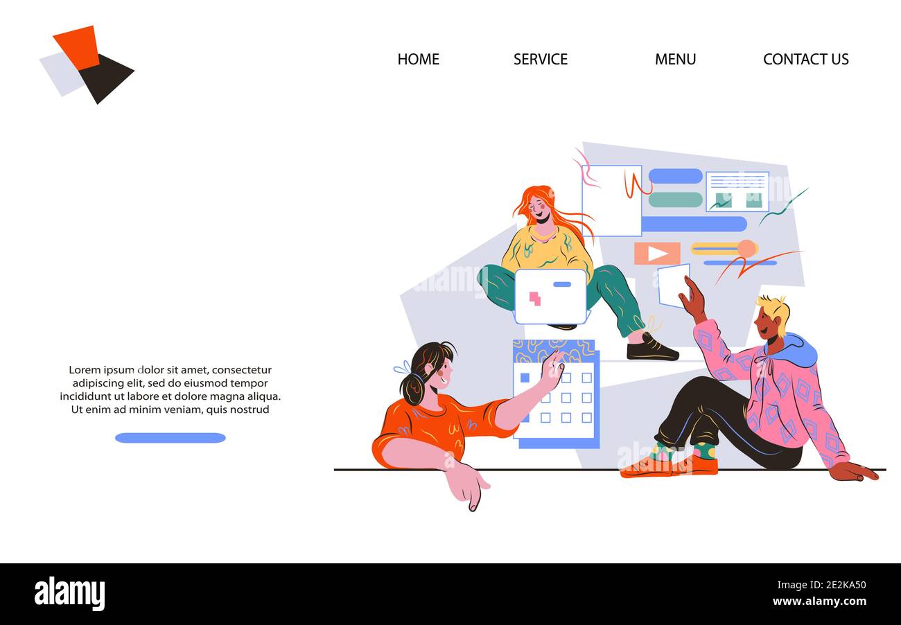 Website page template for various business topics, cartoon vector ...