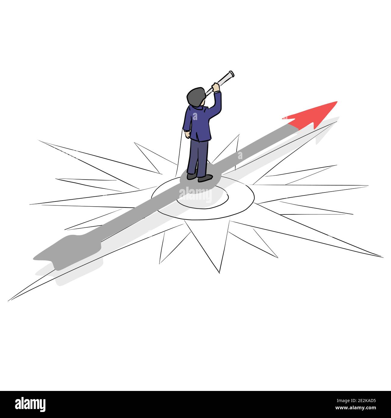 Vector illustration businessman holding telescope standing on magnetic ...