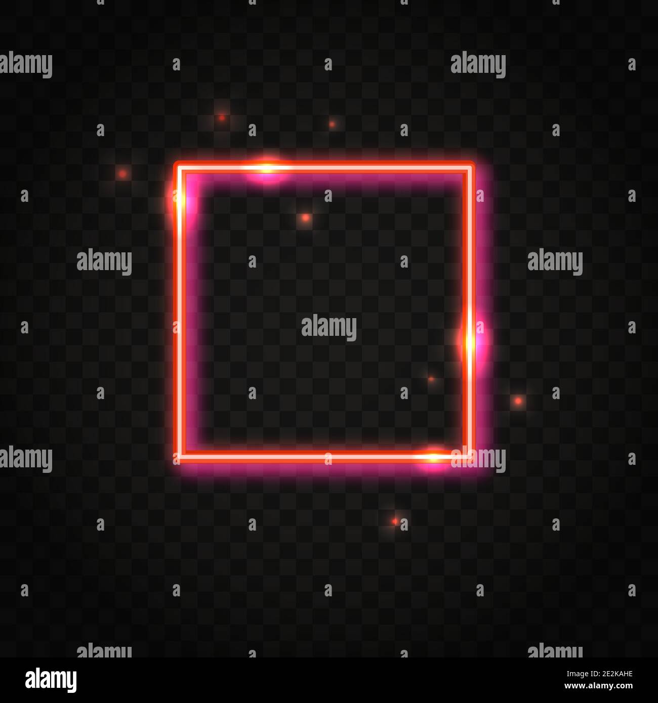 Neon red square frame with space for text. Abstract electric light ...