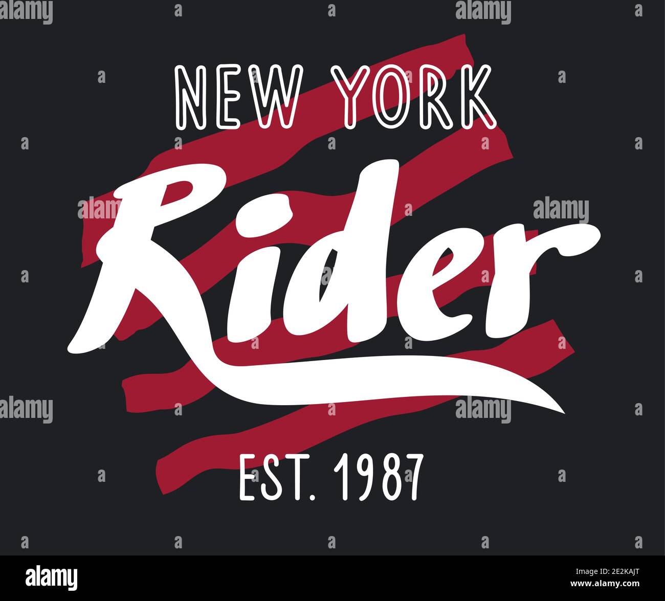 T-shirt print design. New York rider handmade inscription on striped ...