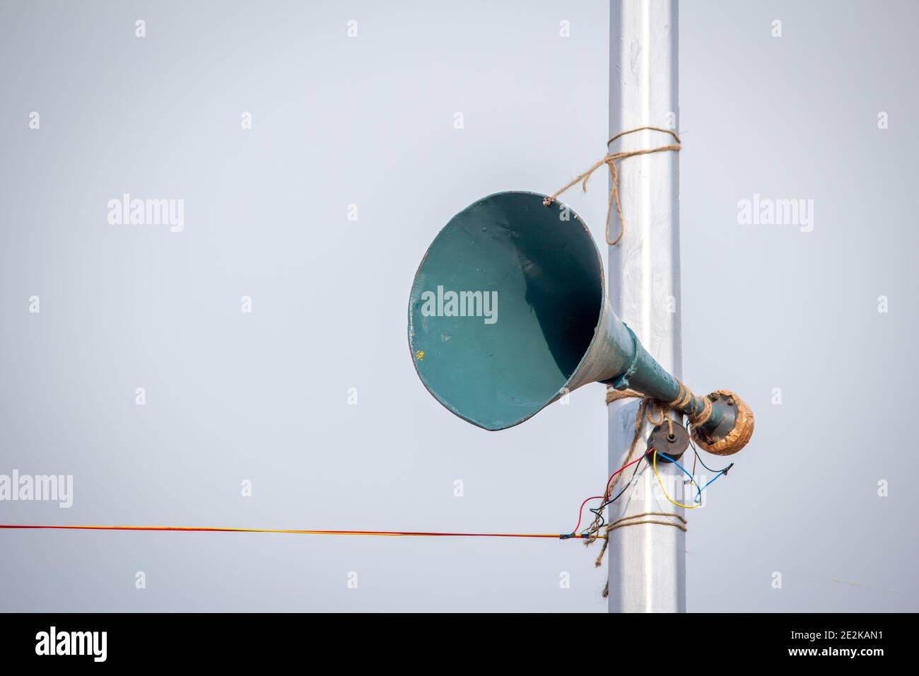 A loudspeaker attached to the lamp post along the Marina Beach for ...