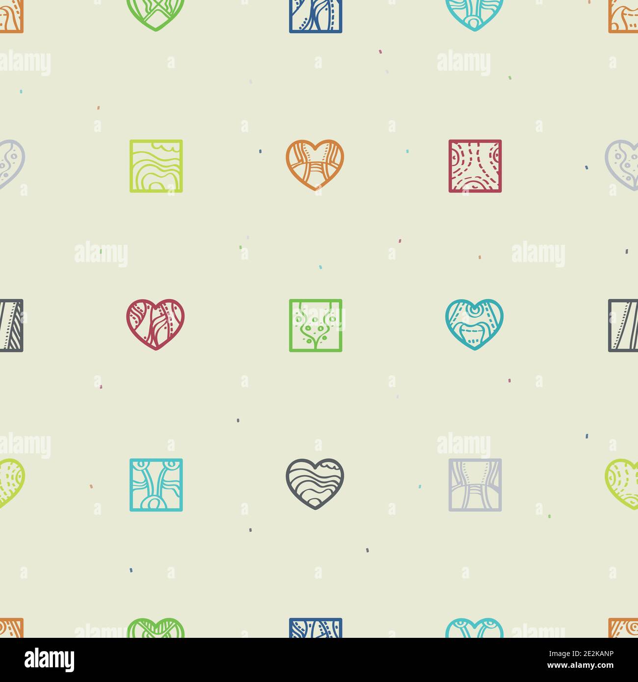 Hand drawn hearts and squares - vector background Stock Vector Image ...