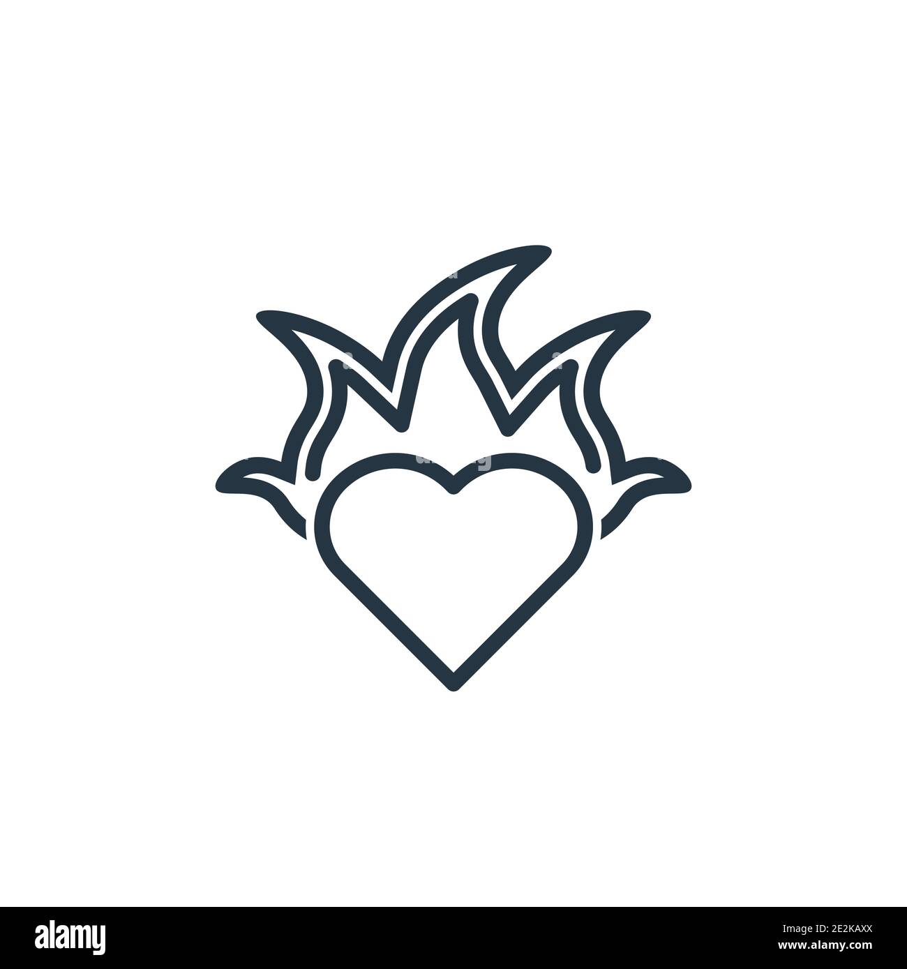 Heart in flames outline vector icon. Thin line black heart in flames ...