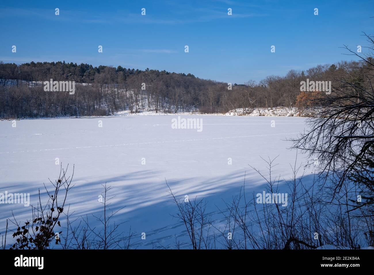 Frozen Lake Alice in winter, in William O'Brien State Park Minnesota ...