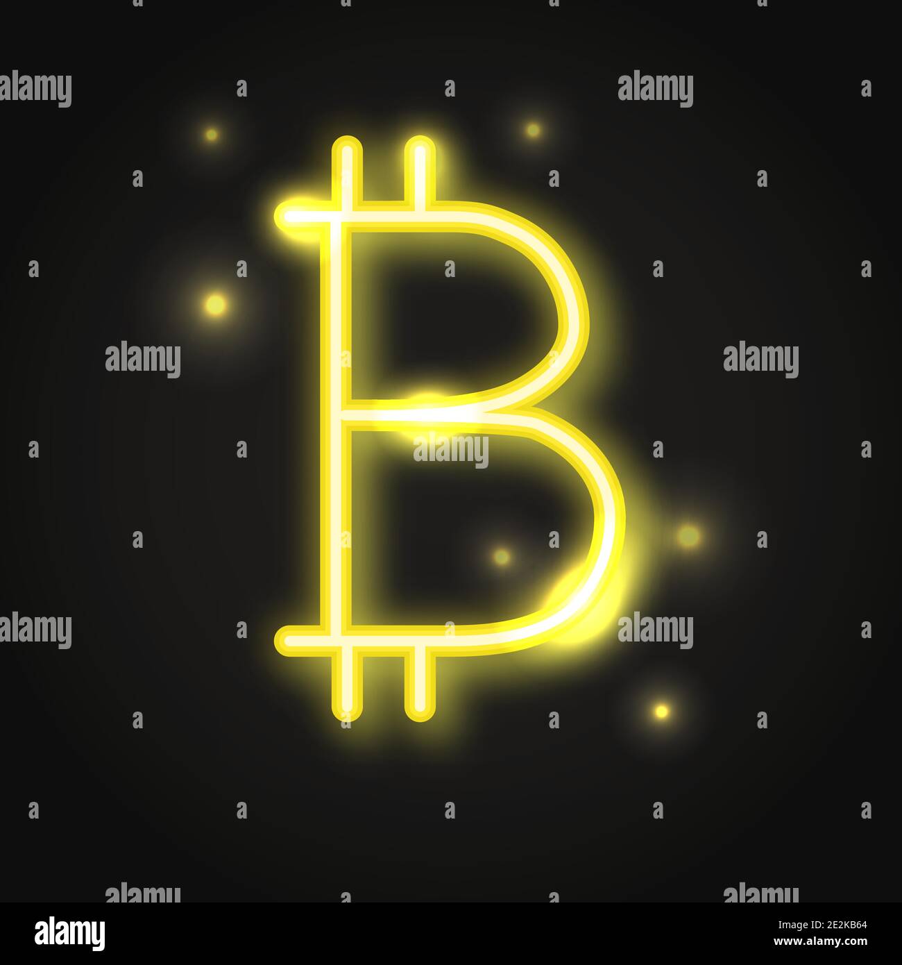 Transparent neon yellow bitcoin sign. Shiny golden light cryptocurrency ...