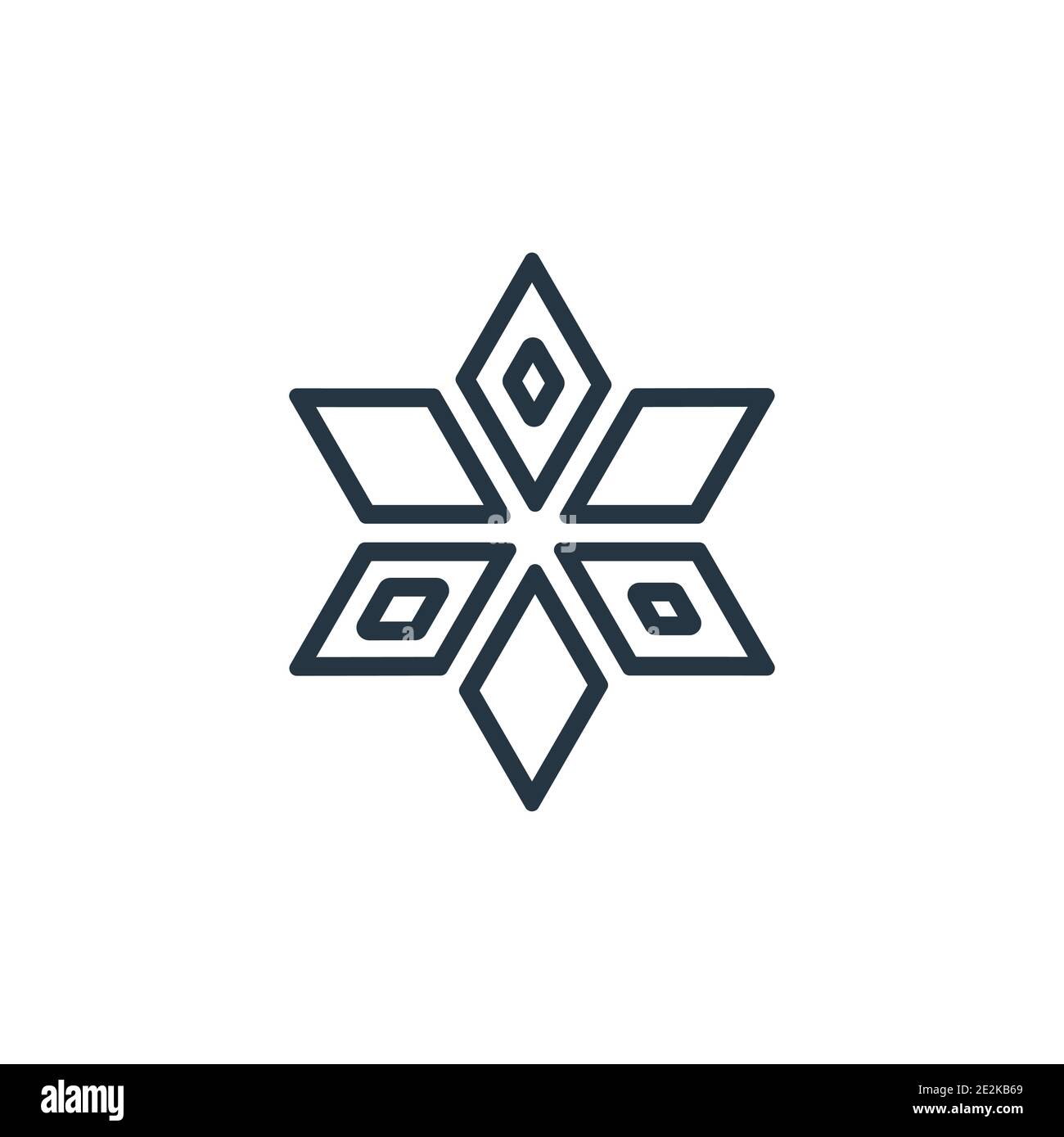 Polygonal star of six points outline vector icon. Thin line black ...