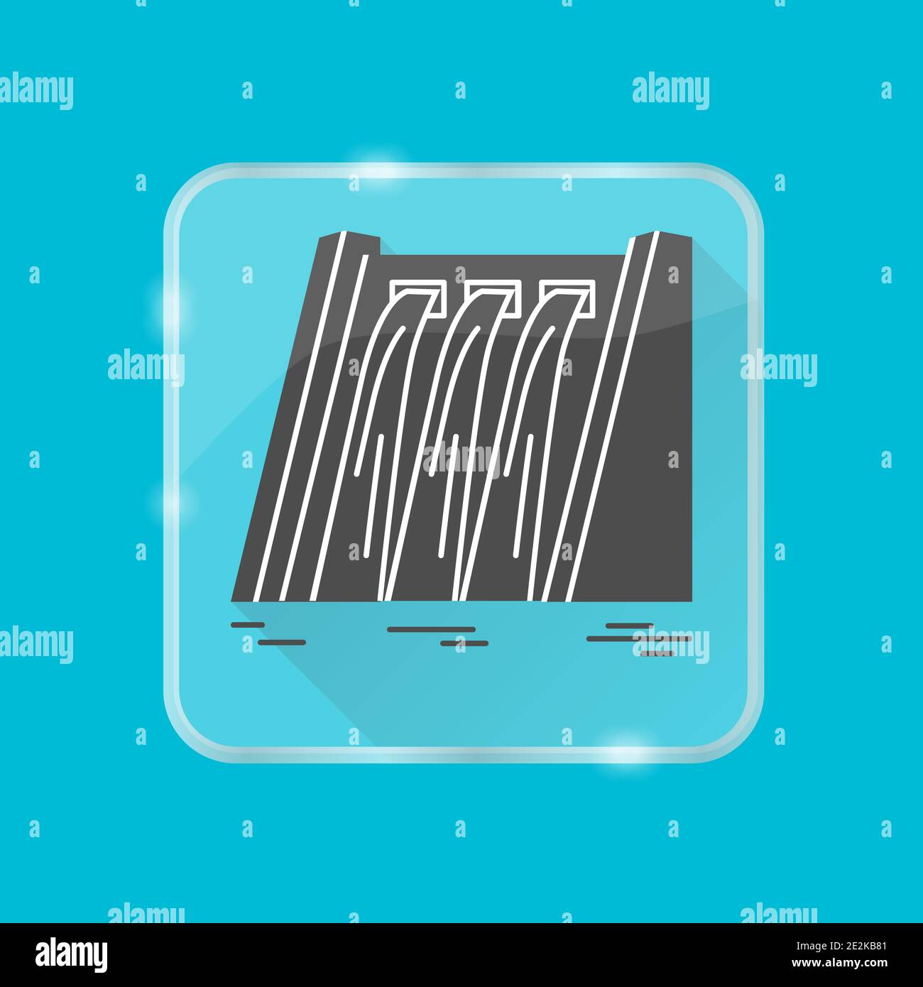 Hydroelectric station silhouette icon with long shadow in flat style on ...