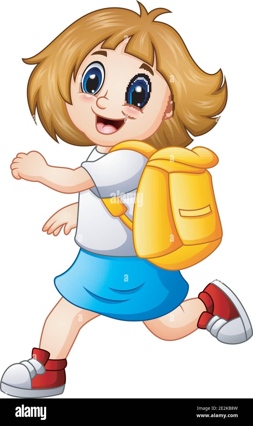 Vector illustration of Happy girl cartoon with backpack Stock Vector ...