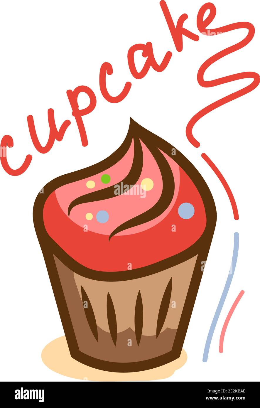 Cupcake logo template. Pink creamy tasty cake illustration Stock Vector ...