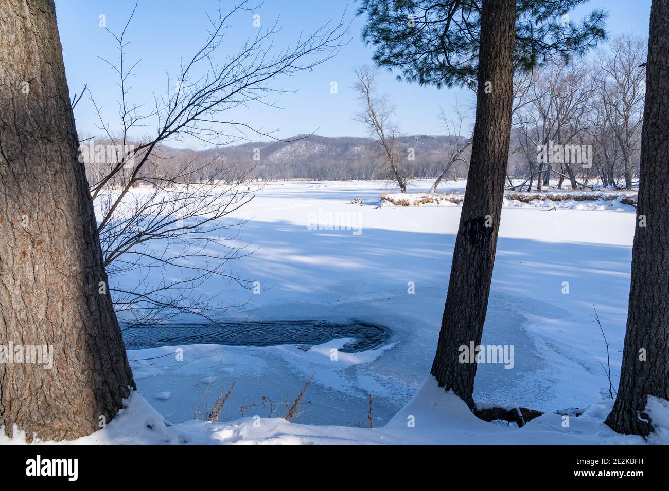 Winter scene along the St Croix River from William O'Brien State Park ...