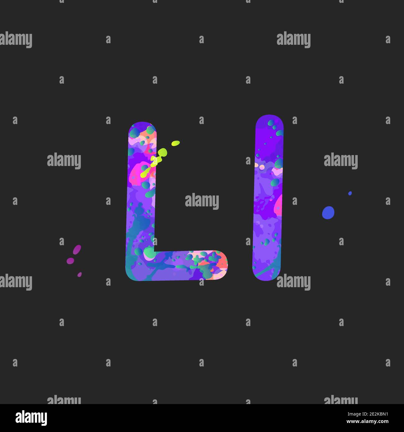 Letters L uppercase and lowercase with effect of liquid spots of paint ...