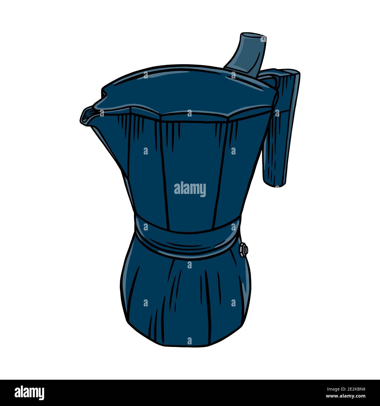 Coffee moka pot engraved illustration. Coffee brew pot isolated in ...