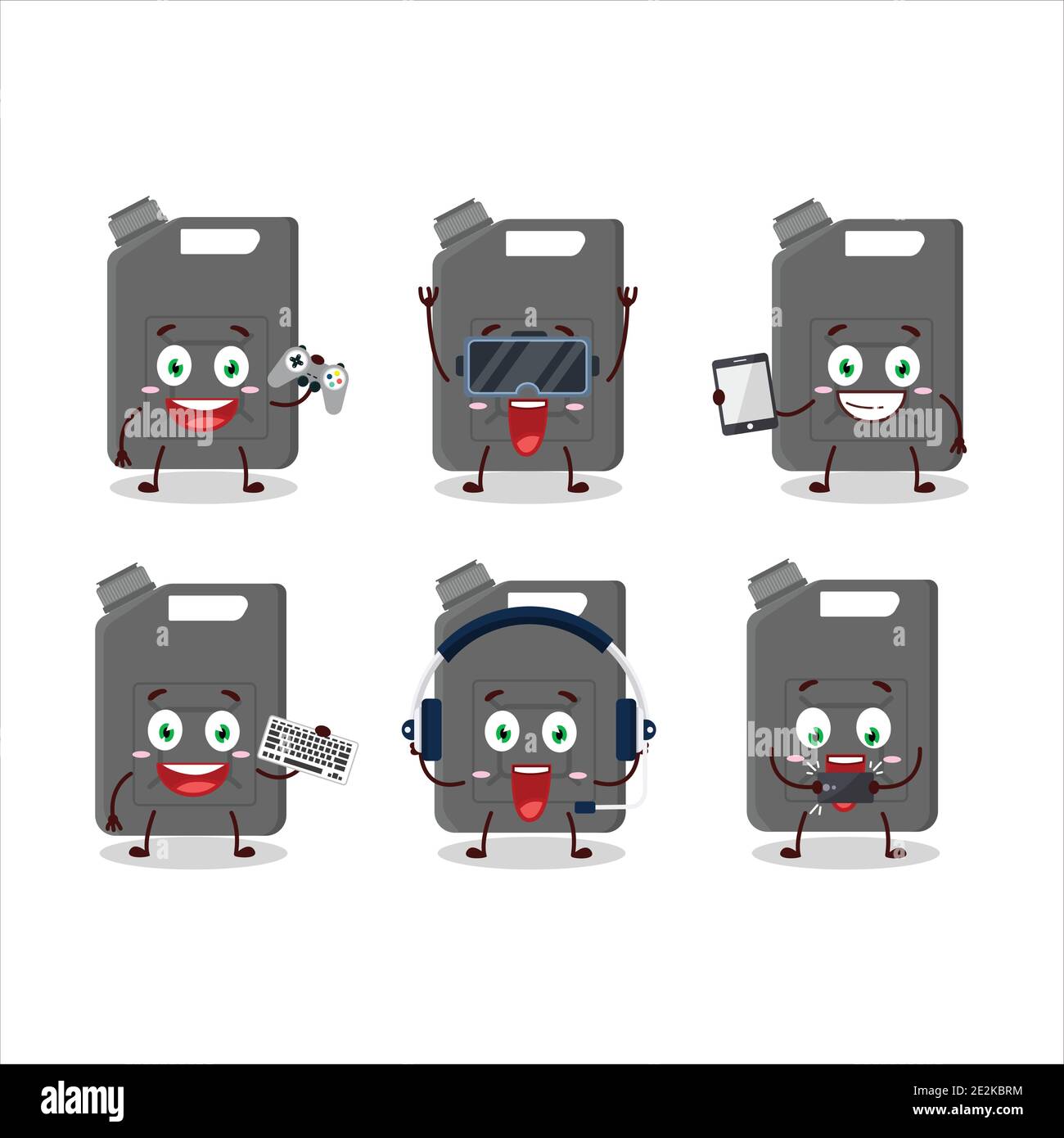 Black gasoline tank cartoon character are playing games with various ...