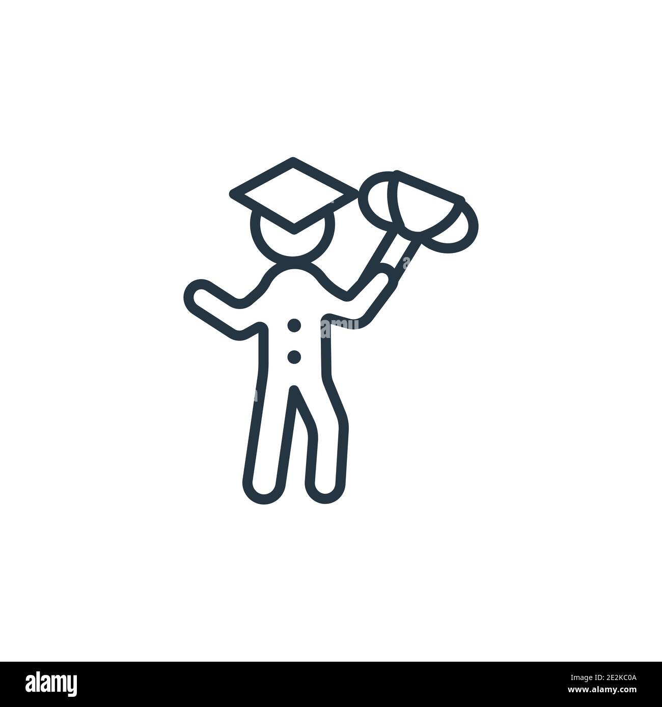 Man with trophy outline vector icon. Thin line black man with trophy ...