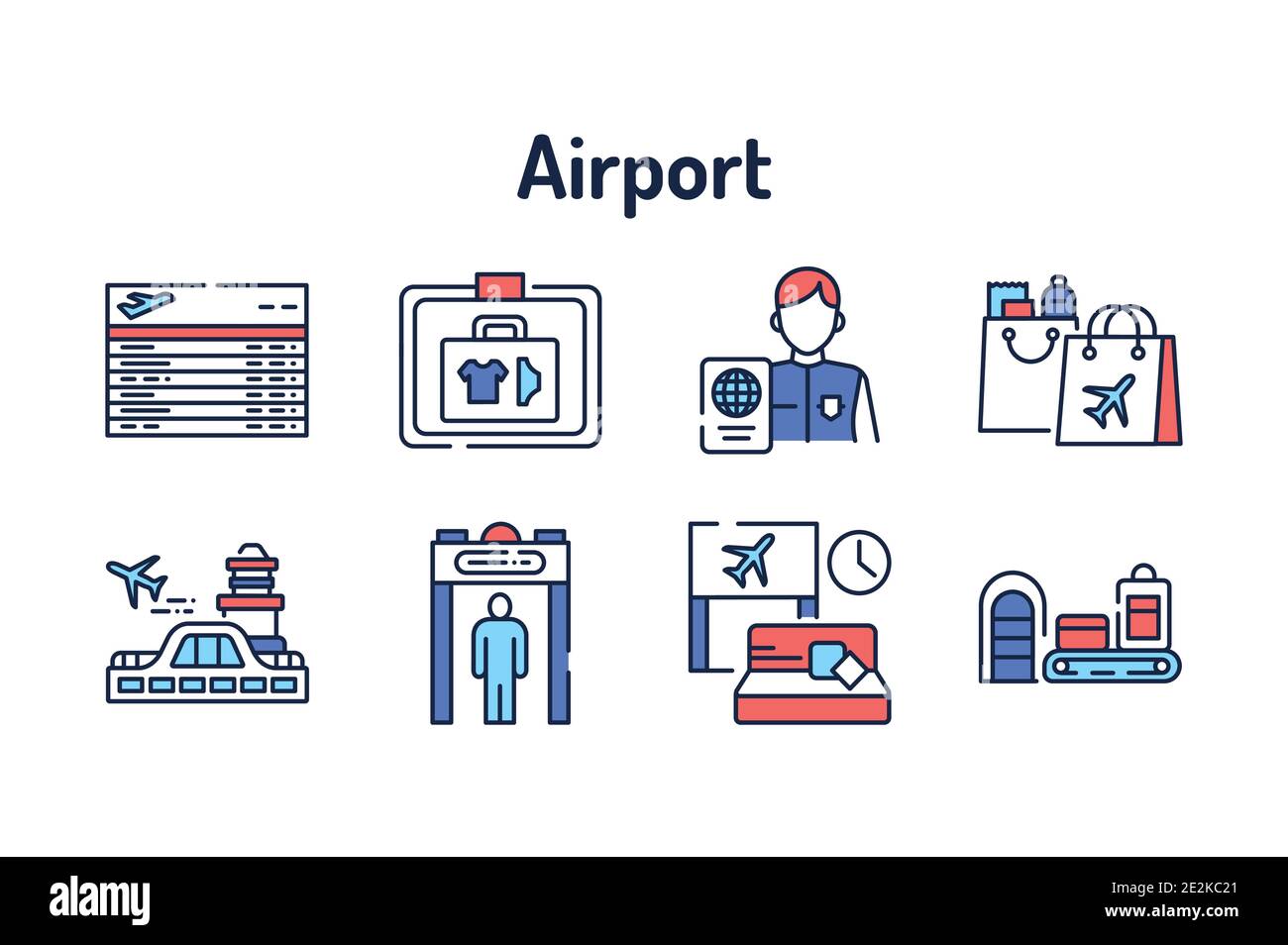 Airport service color line icons set. International flights. Pictograms ...