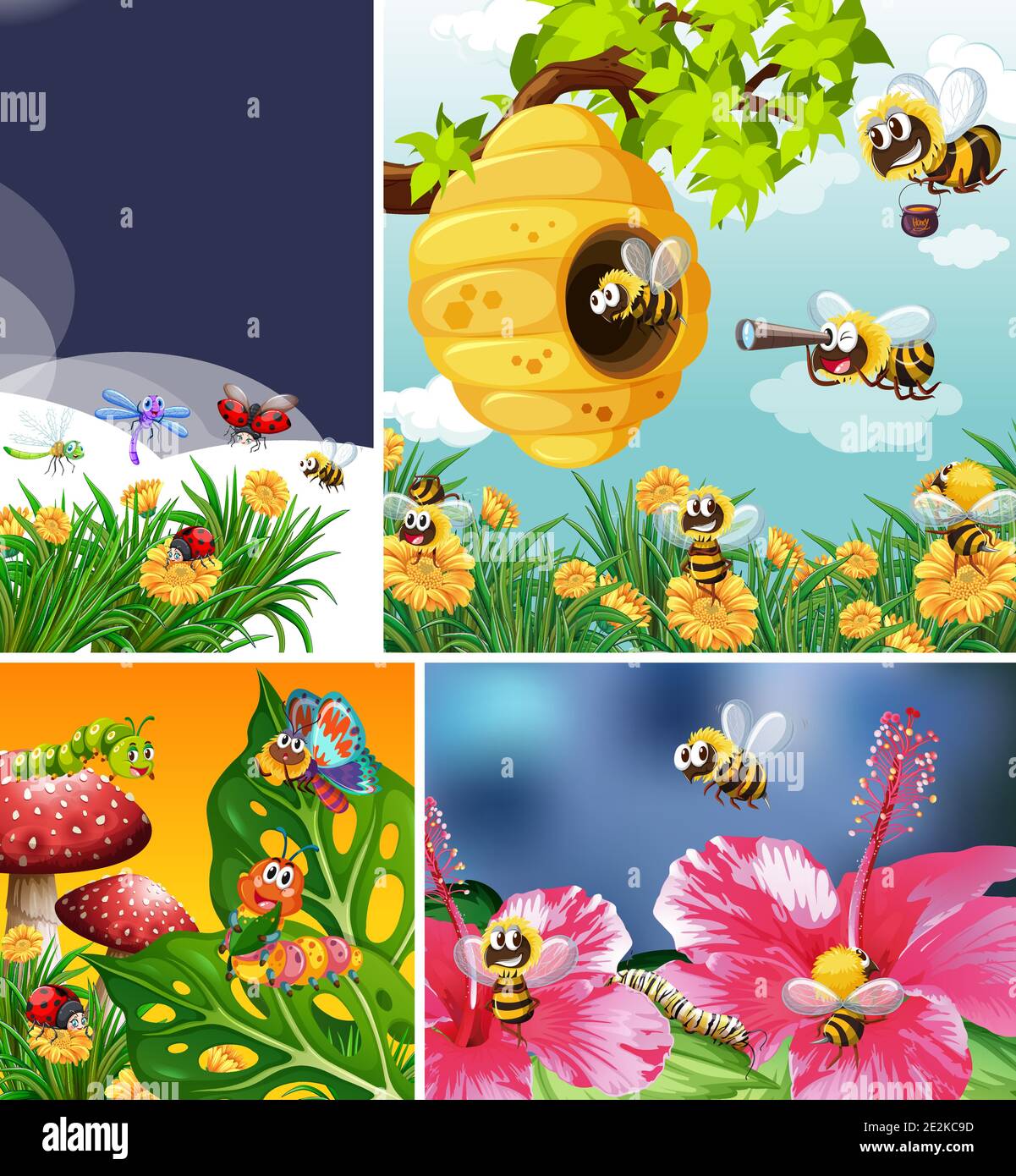 Set of different insects living in the garden background illustration ...