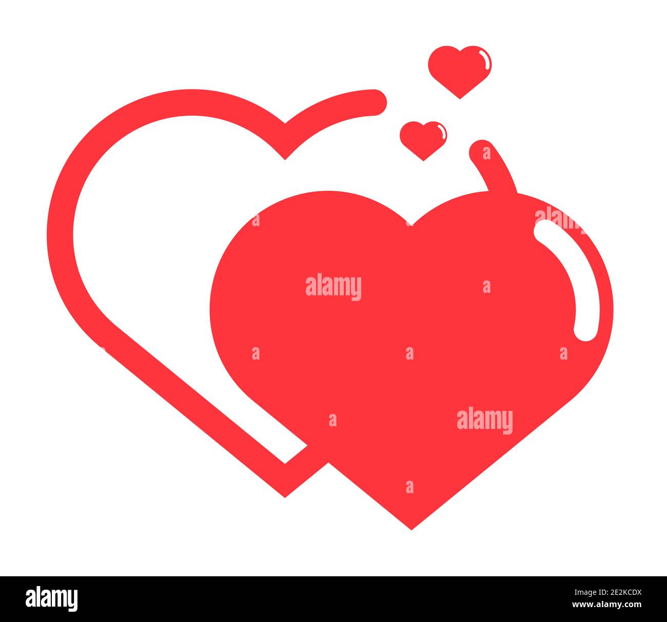 sign of two connected hearts. Love, mutual feelings. Red on white ...