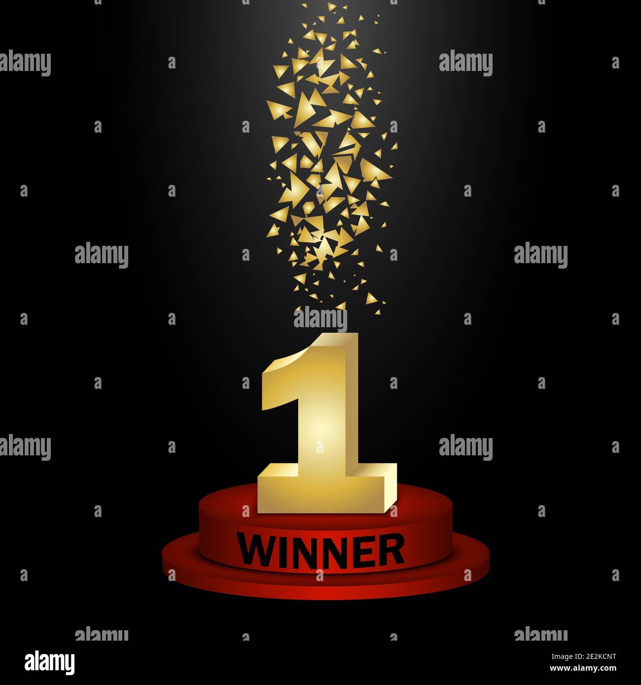 Winner, number one with confetti on round pedestal isolated black ...