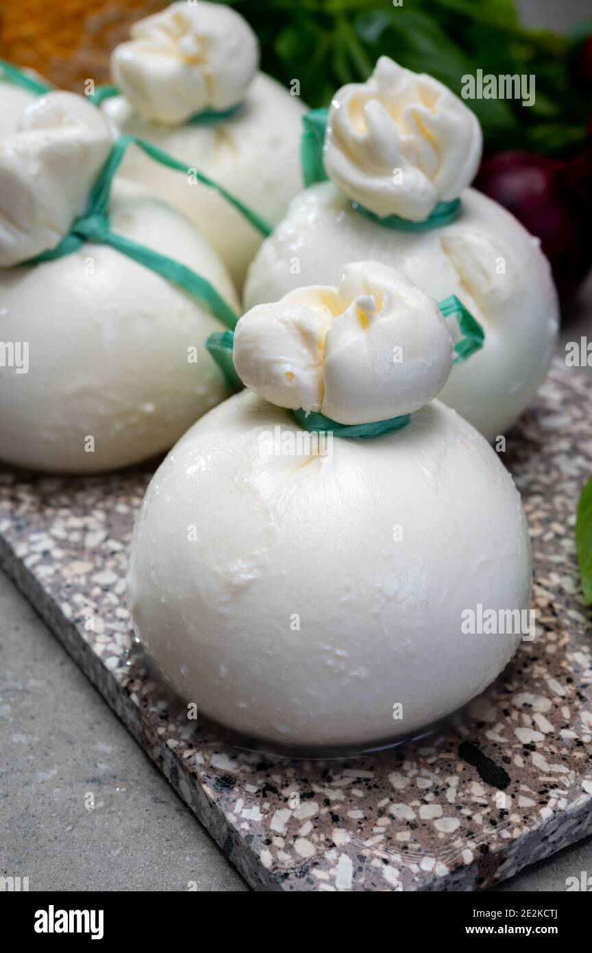 Cheese collection, fresh soft handmade Italian cheese from Puglia ...