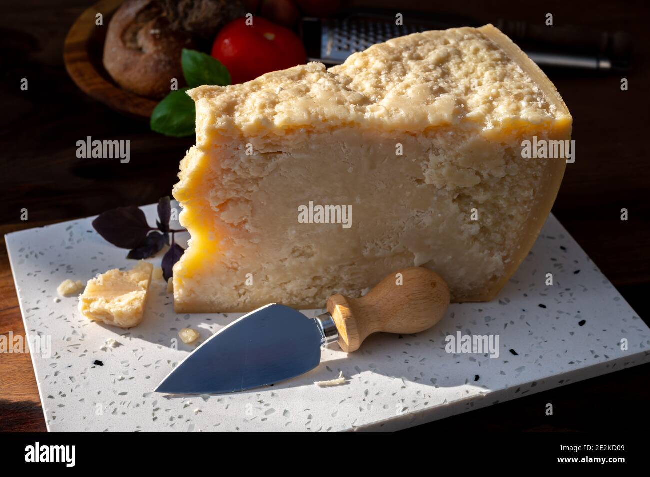 Cheese collection, hard yellow Italian cheese parmesan or parmigiano ...