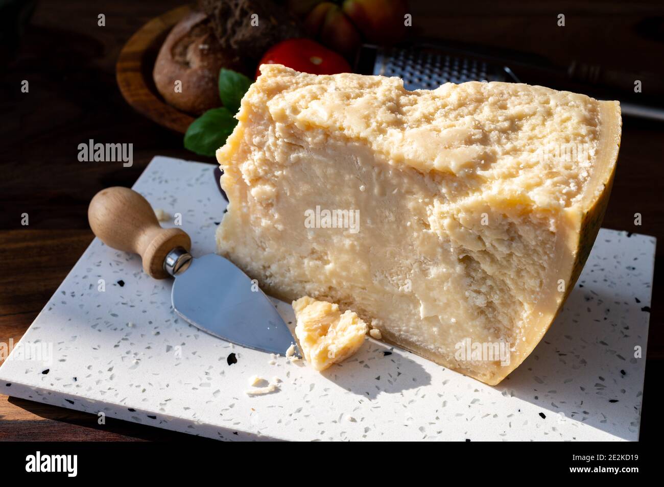 Cheese collection, hard yellow Italian cheese parmesan or parmigiano ...