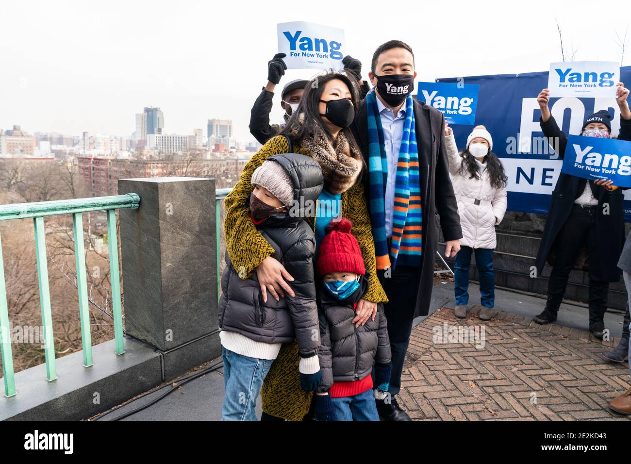 New York, NY - january 14, 2021: Andrew Yang joined by his wife Evelyn ...