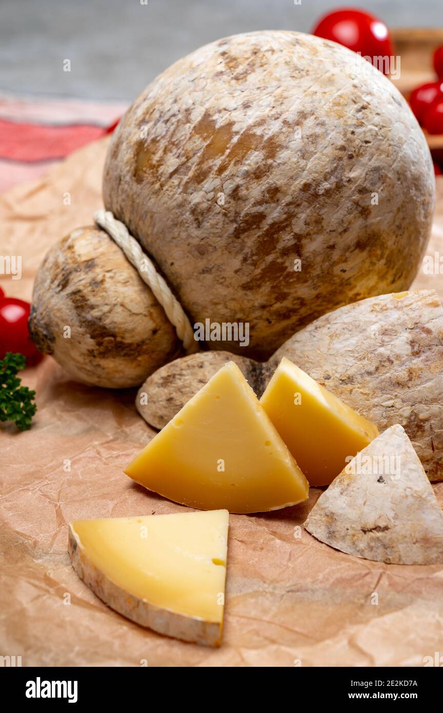 Italian semi hard matured caciocavallo cheese, handmade and aged in ...