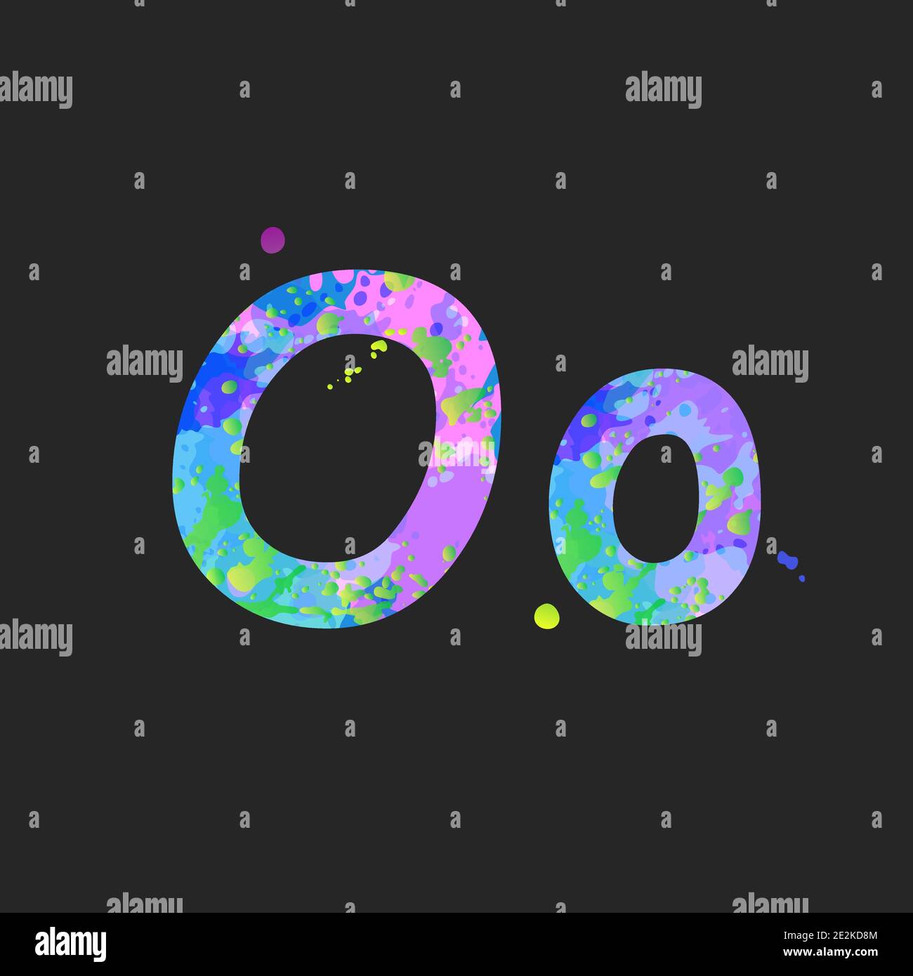 Letters O uppercase and lowercase with effect of liquid spots of paint ...