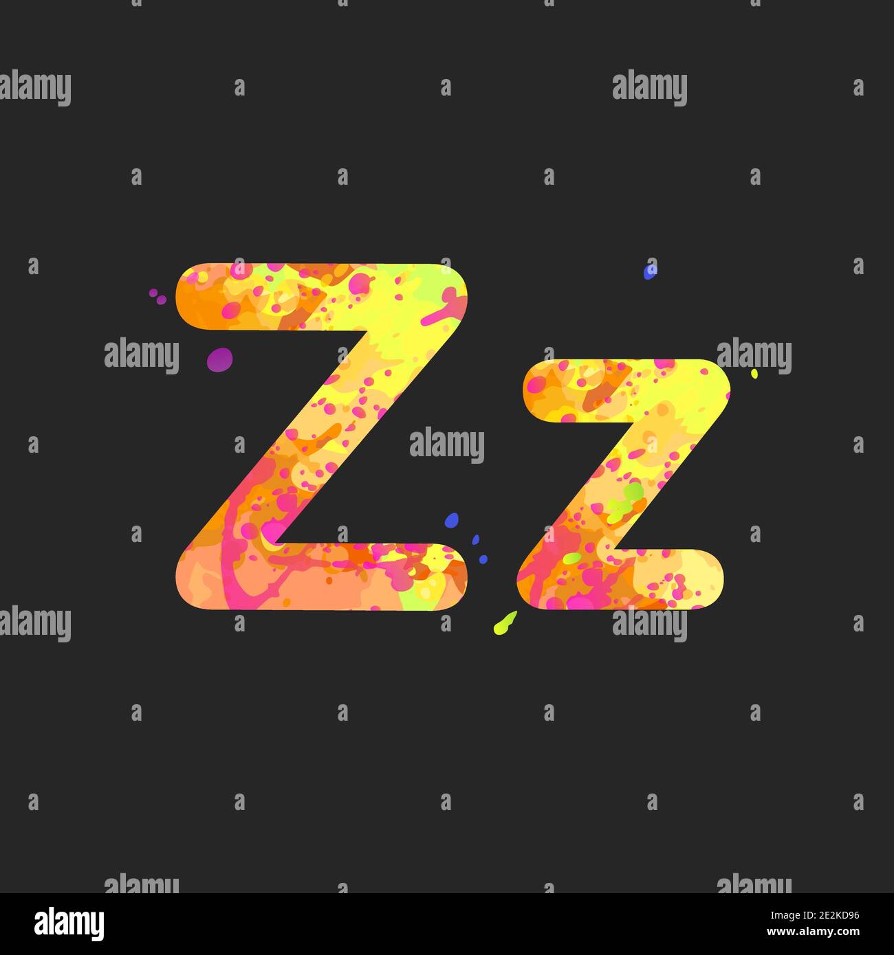 Letters Z uppercase and lowercase with effect of liquid spots of paint ...