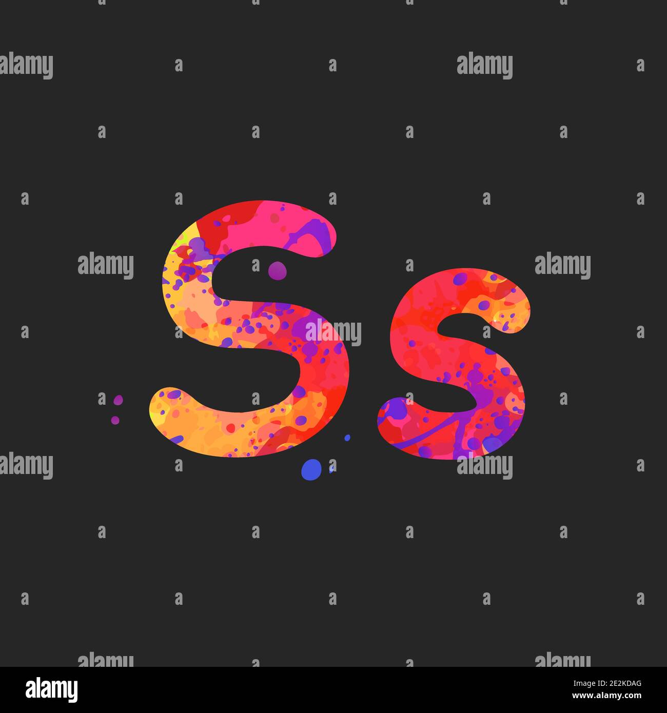 Letters S uppercase and lowercase with effect of liquid spots of paint ...