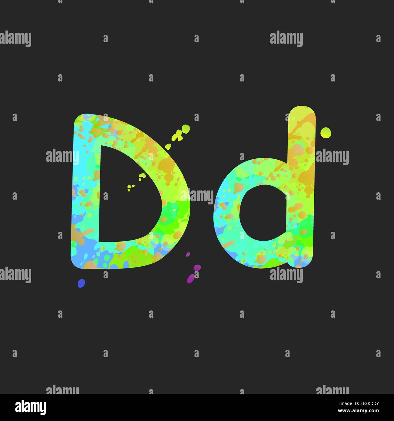 Letters D uppercase and lowercase with effect of liquid spots of paint ...
