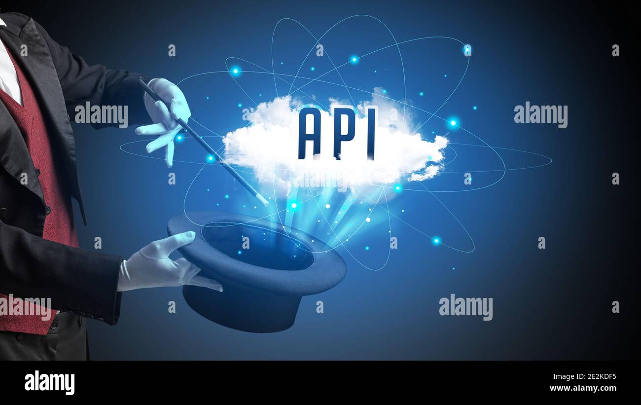 Magician is showing magic trick with API abbreviation, modern tech ...