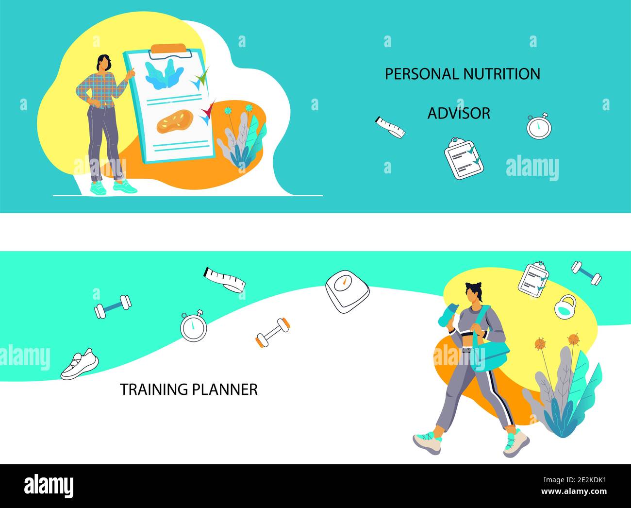 FLyers or banners set on topic of weight loss and healthy activity ...