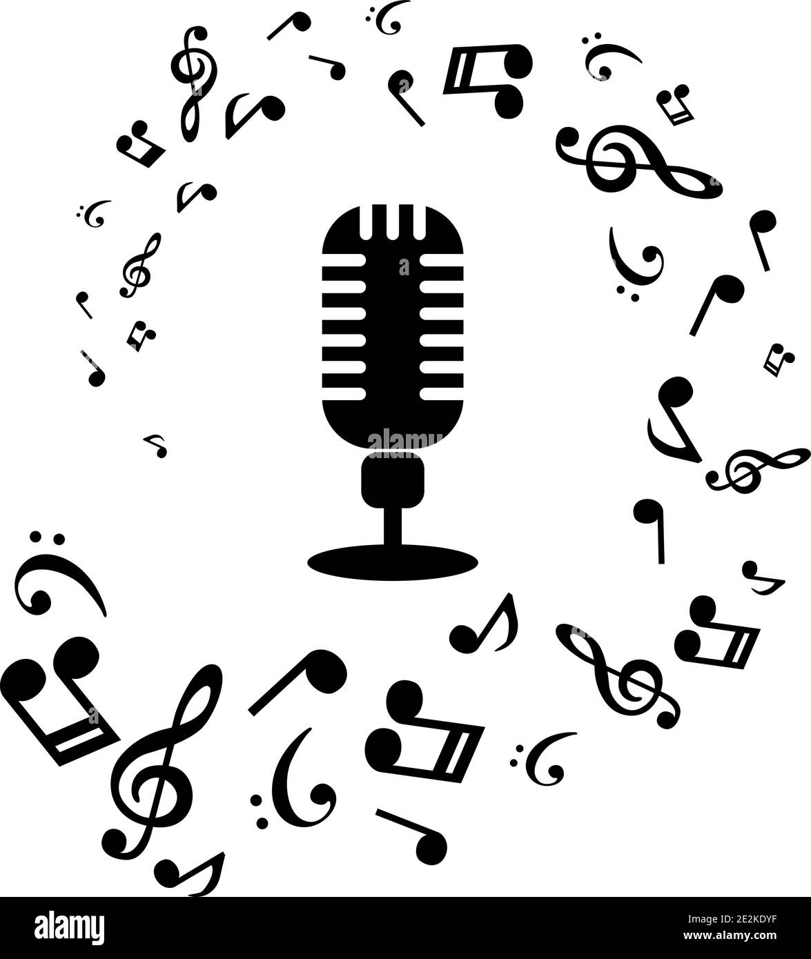 Music notes and microphone on white background. Vector illustration ...