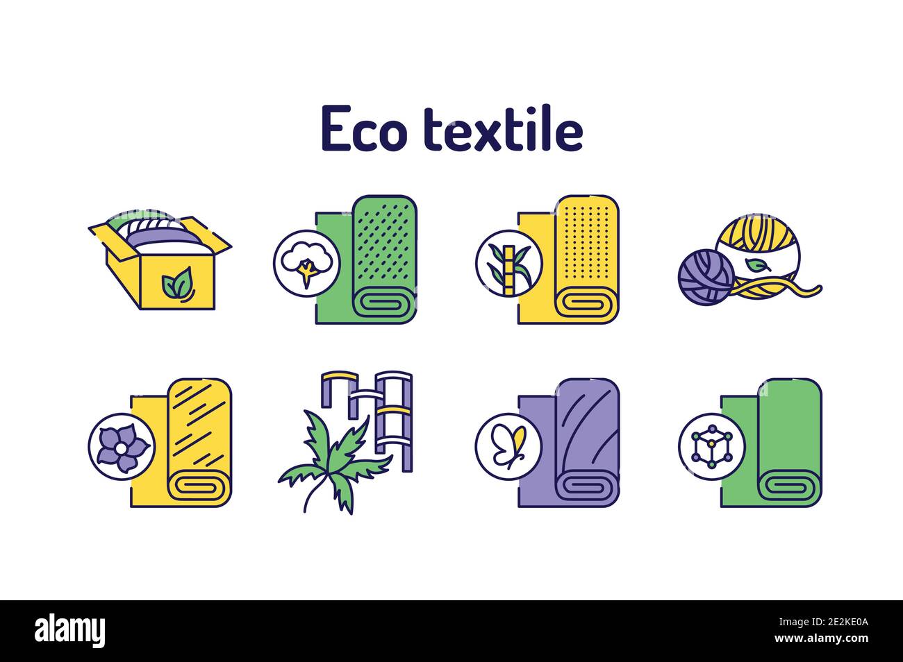 Eco textile color line icons set. Clothing and other accessories that ...