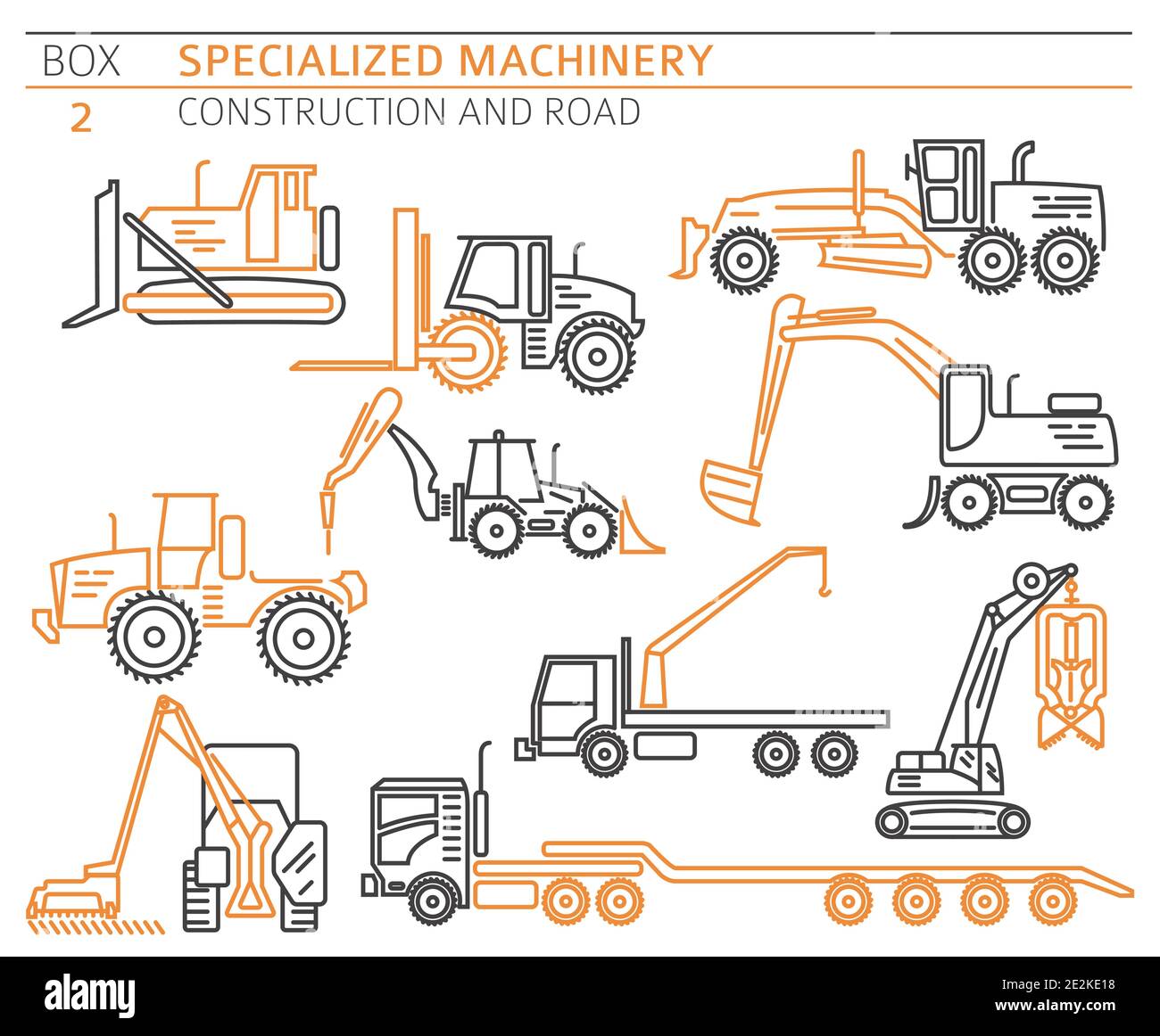 Special industrial construction and road machine linear vector icon set ...