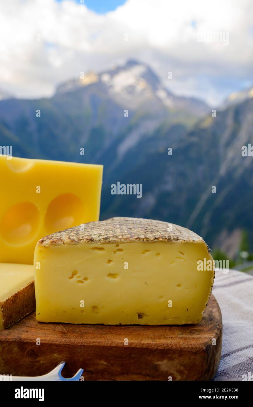 Cheese collection, French beaufort, abondance, emmental, tomme de ...