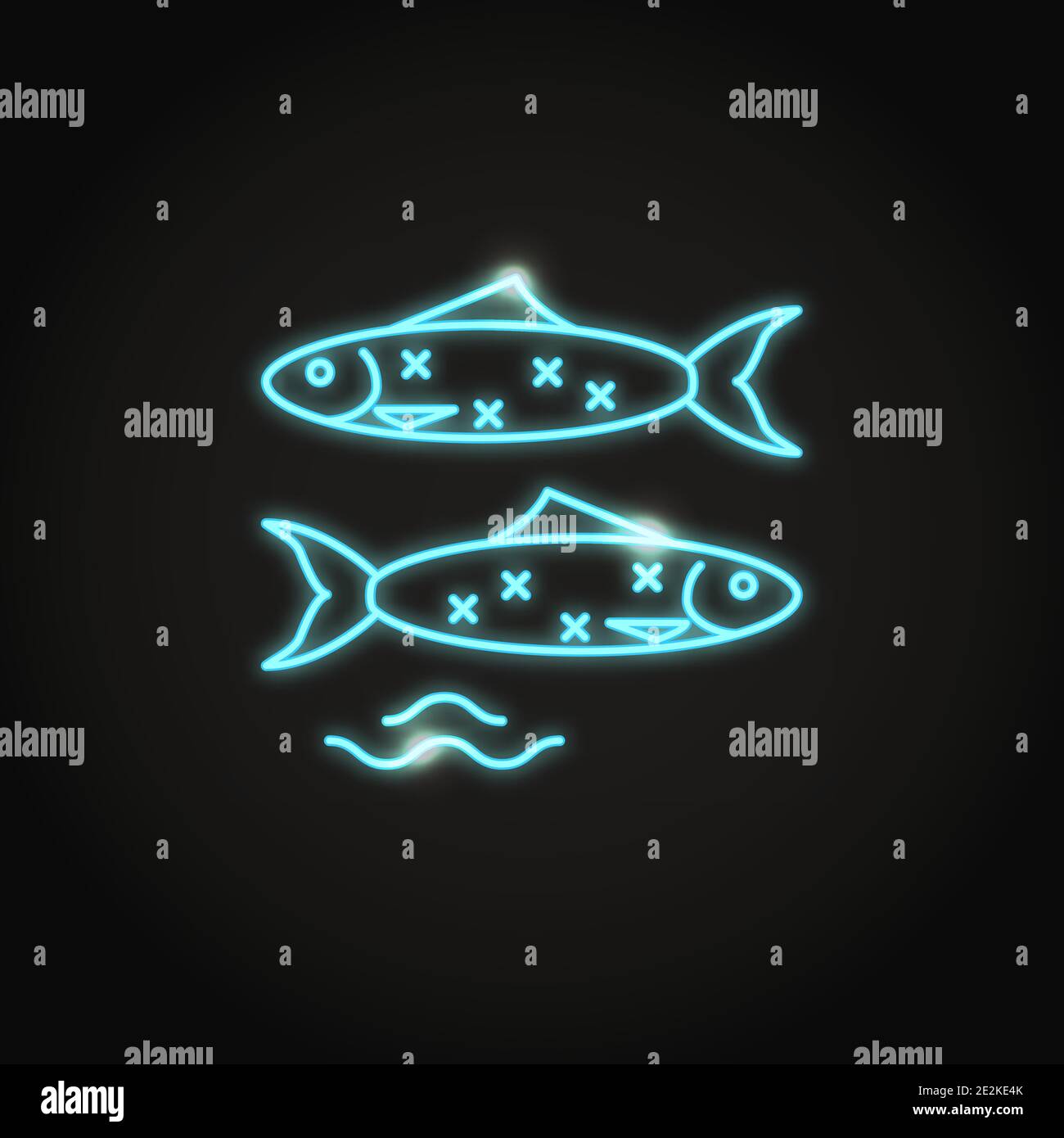 Sardine fish icon in glowing neon style. Vector illustration Stock ...